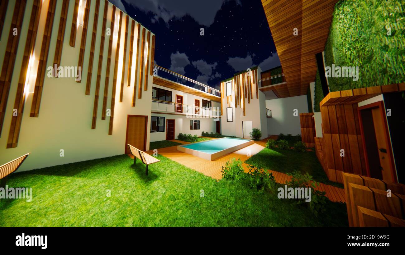 Enscape conceptual mixed-use architectural rendering of green building ...