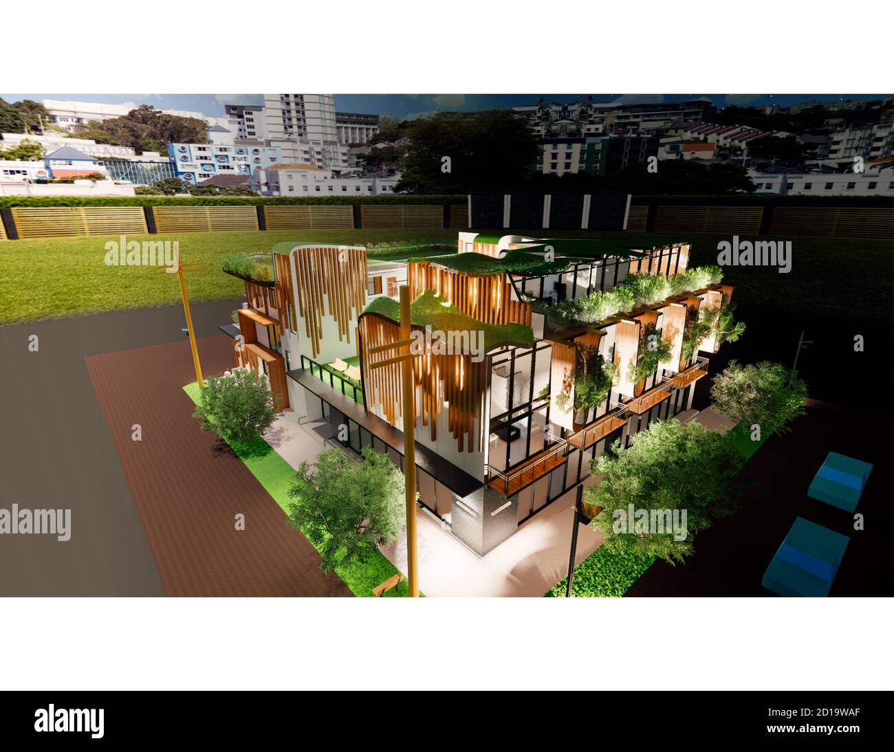 Enscape conceptual mixed-use architectural rendering of green building ...