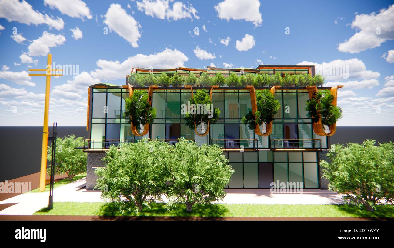 Enscape conceptual mixed-use architectural rendering of green building ...