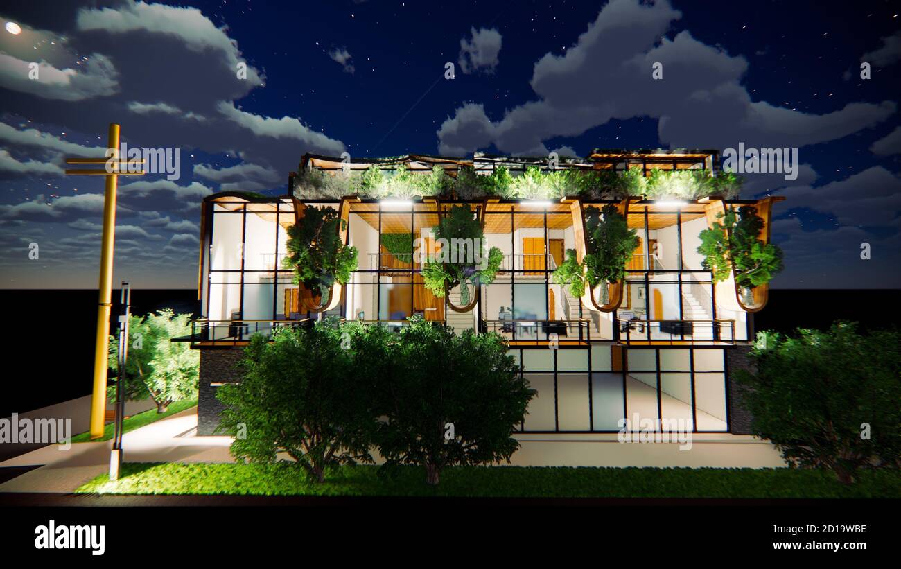 Enscape conceptual mixed-use architectural rendering of green building ...