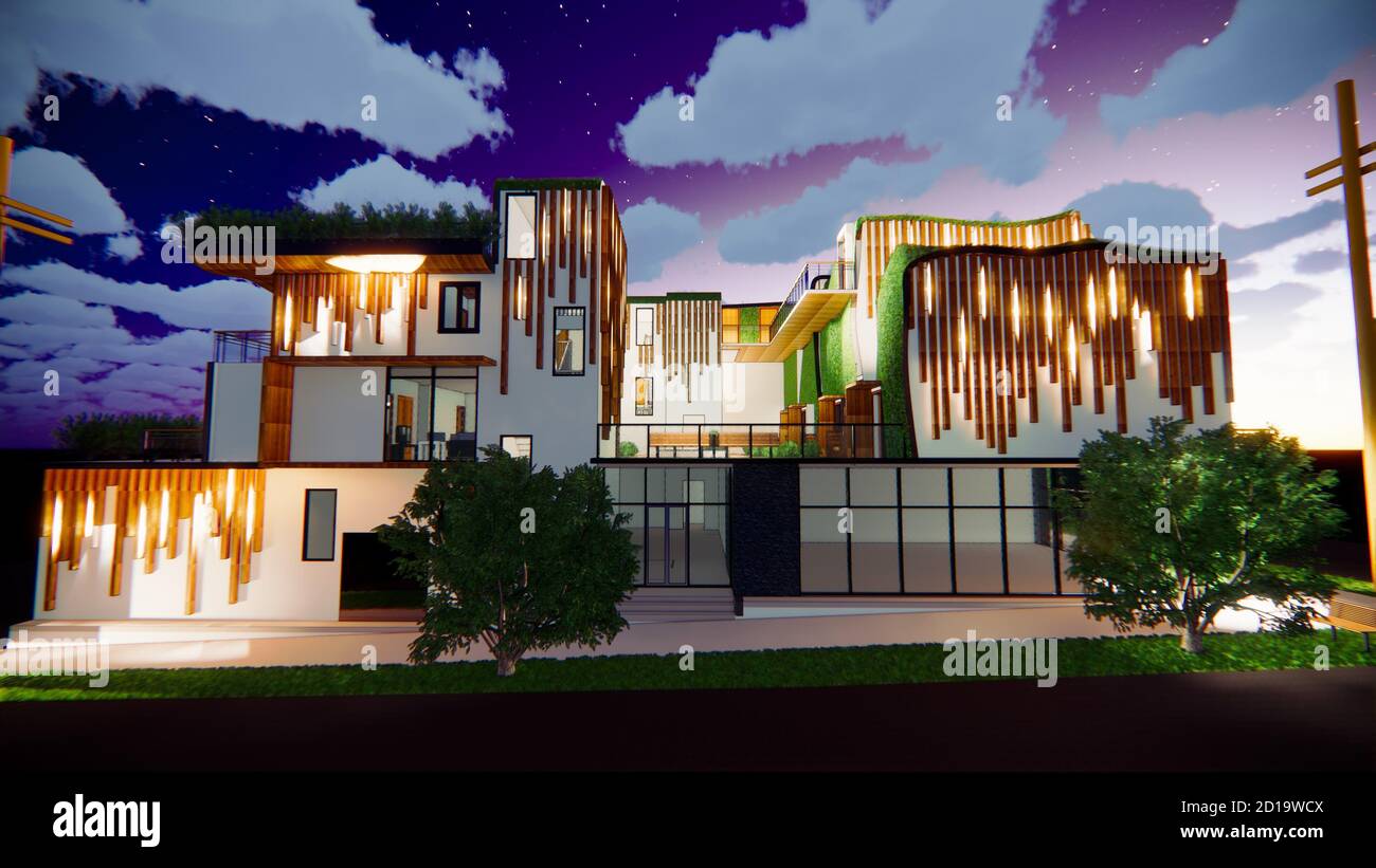 Enscape conceptual mixed-use architectural rendering of green building ...