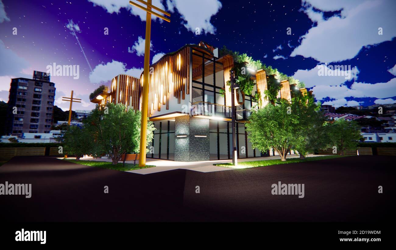 Enscape conceptual mixed-use architectural rendering of green building ...