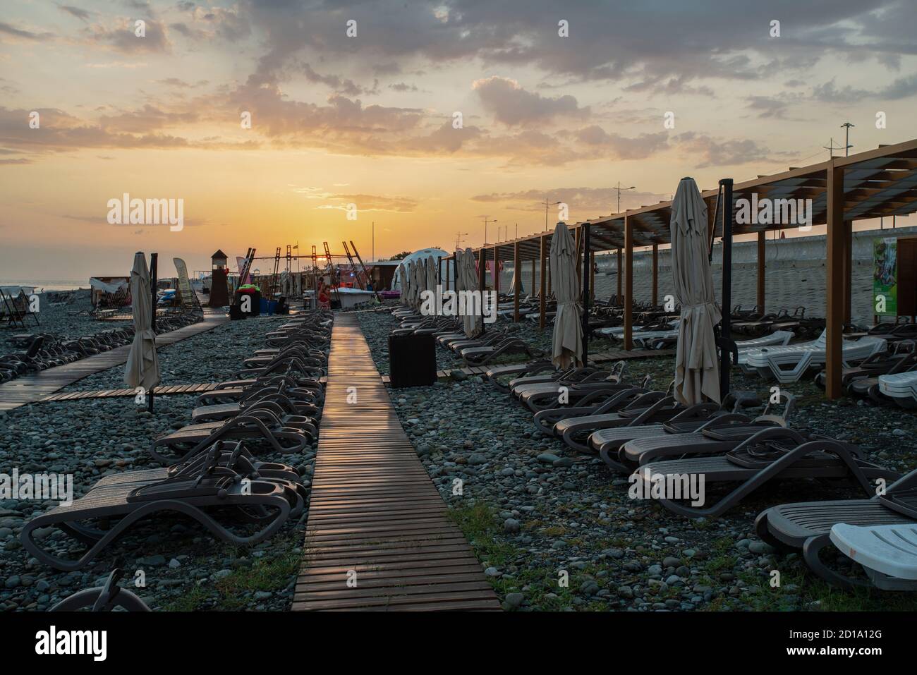 Amazing orange sunset at the beach in Big Sochi district ( Adler ...