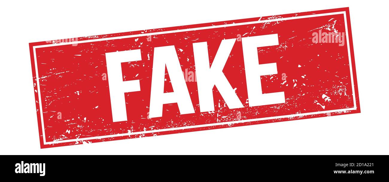 FAKE text on red grungy rectangle stamp sign Stock Photo - Alamy