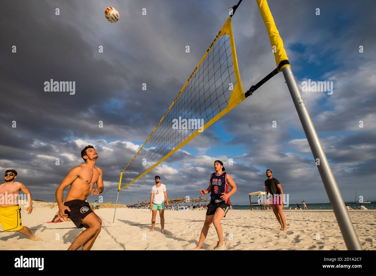 playing beach volleyball, Sa Rapita beach, protected natural area ...