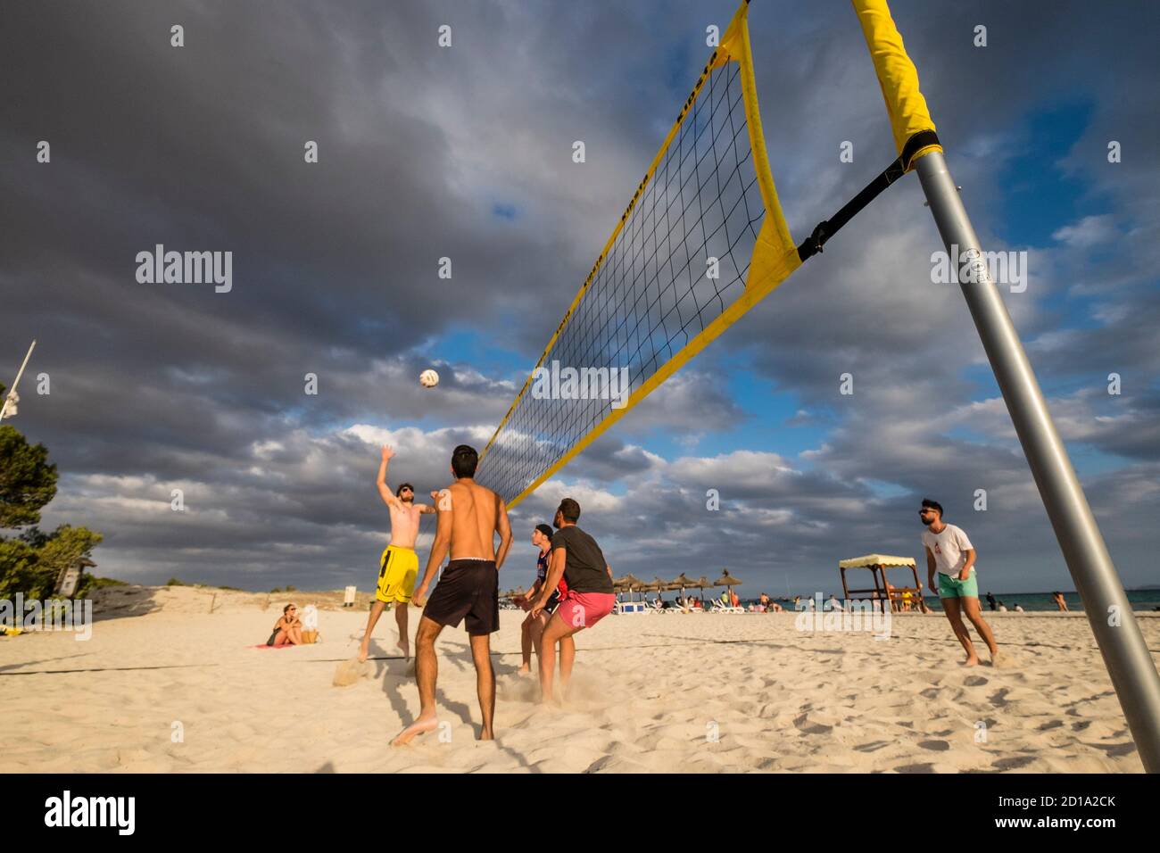 playing beach volleyball, Sa Rapita beach, protected natural area ...