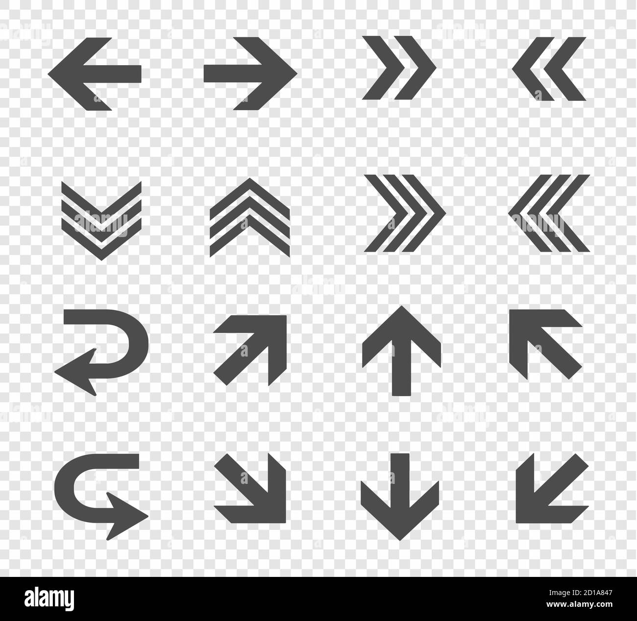 Large vector set of directional arrows on a transparent background. Up, down, left and right ...
