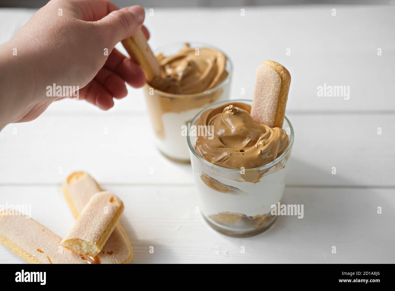 Iced frothy Dalgona Coffee tiramisu, trendy fluffy creamy whipped ...