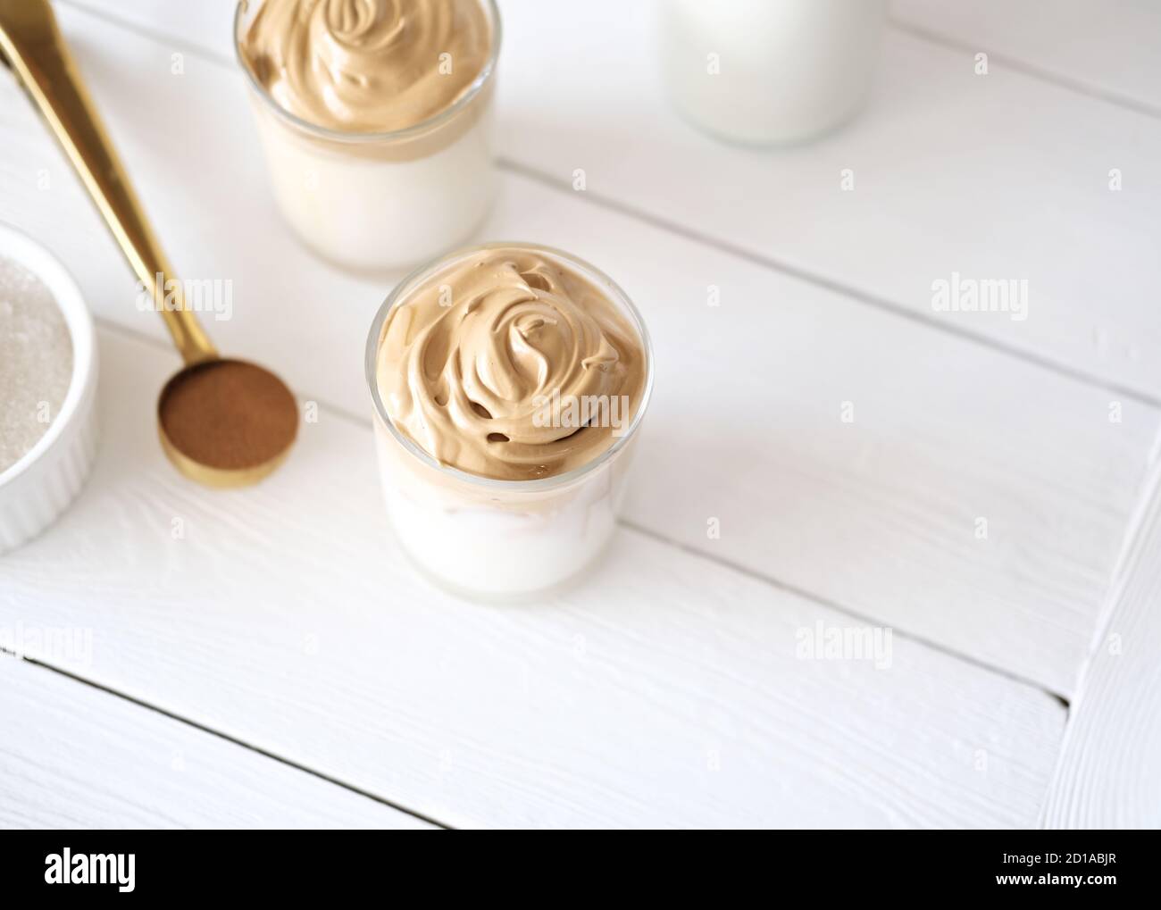 Iced frothy Dalgona Coffee, a trendy fluffy creamy whipped coffee ...