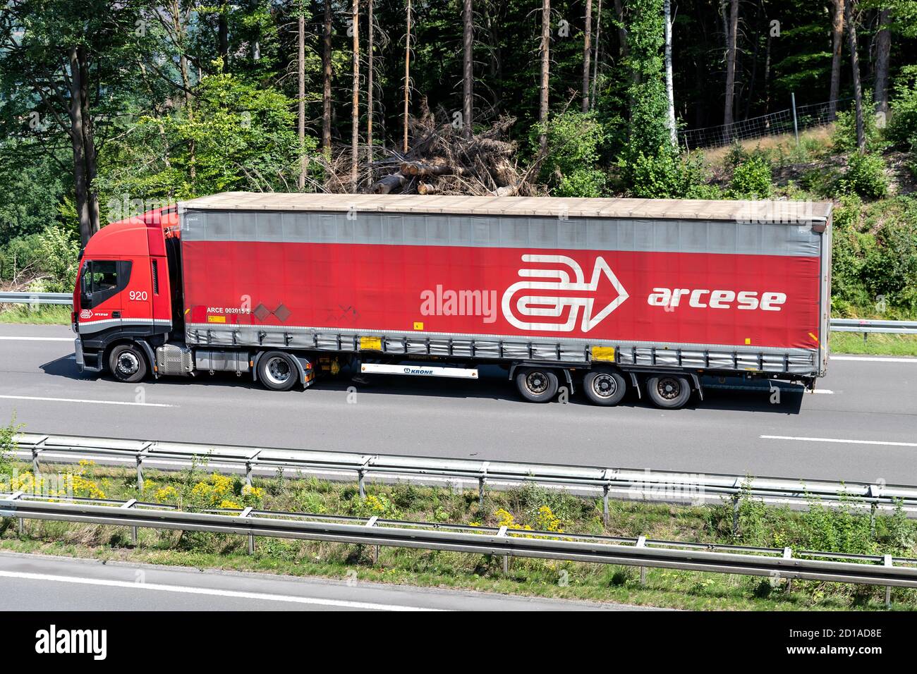 arcese Iveco Stralis truck with curtainside trailer on motorway Stock ...
