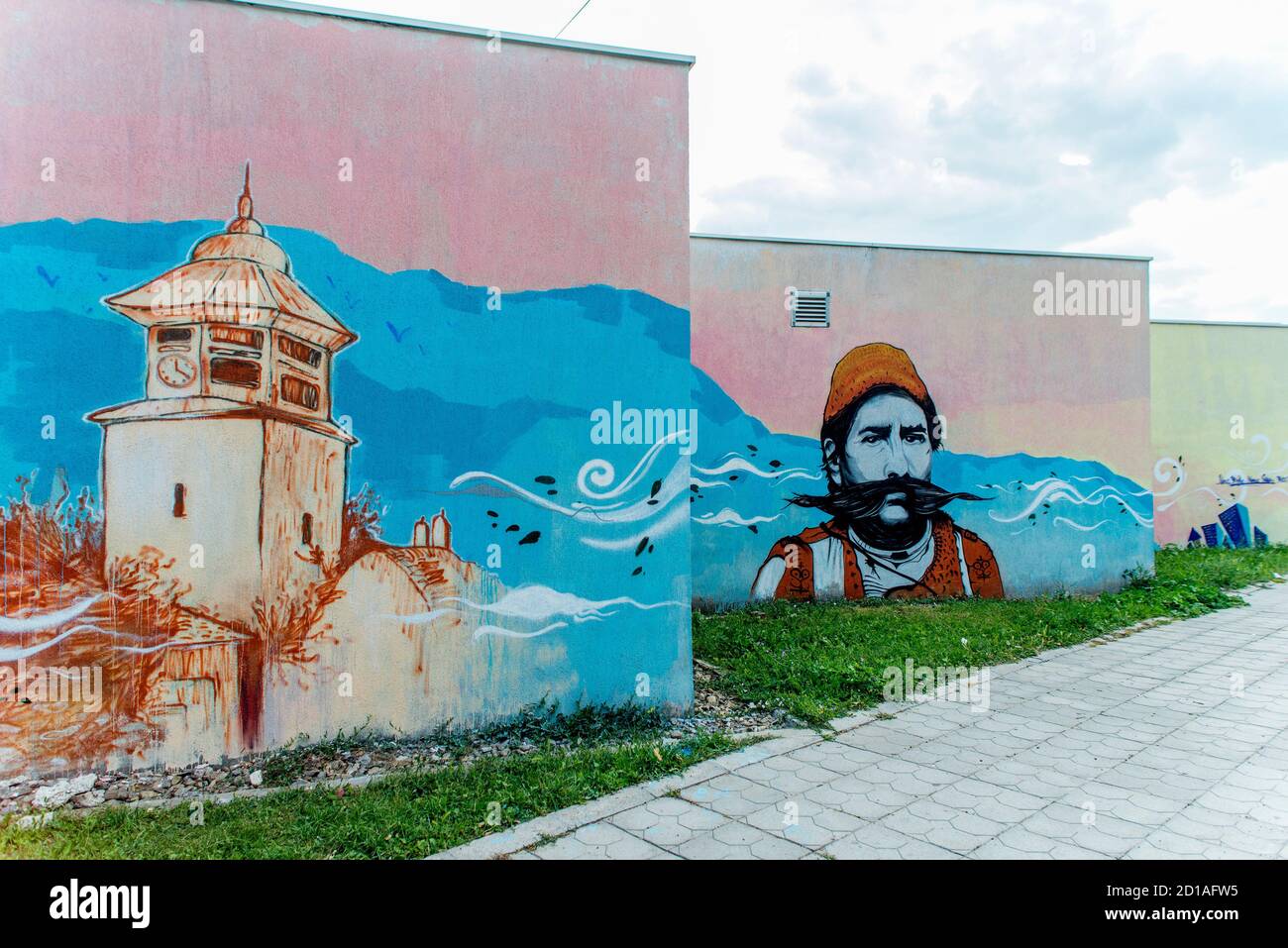 June 5th 2018, Sliven, Bulgaria: Folklore themed graffiti on an empty ...