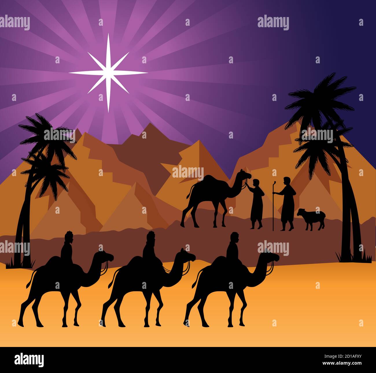merry christmas nativity three wise men at desert vector design Stock ...