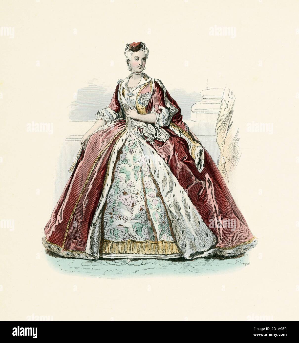 Portrait of Maria Josepha of Austria in 1735, hand-colored engraving by ...