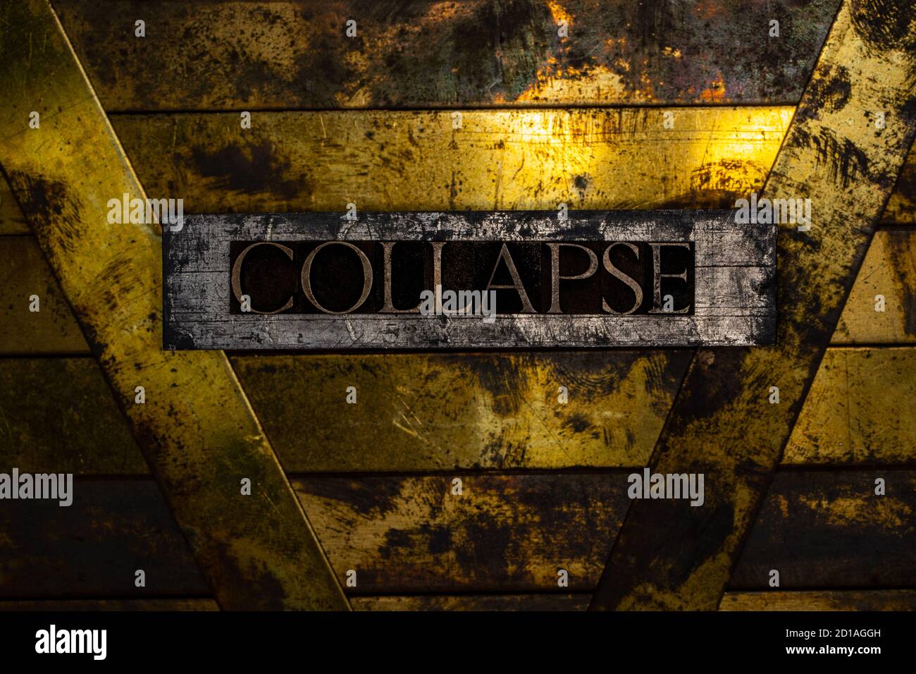 Collapse text message on textured grunge copper and vintage gold ...