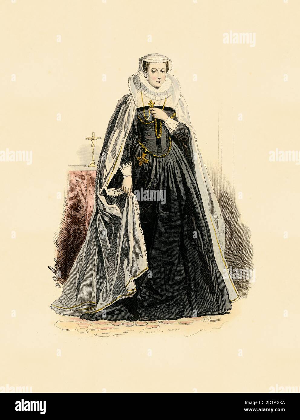 Portrait of Mary Stuart, queen of Scots, hand-colored engraving by H ...