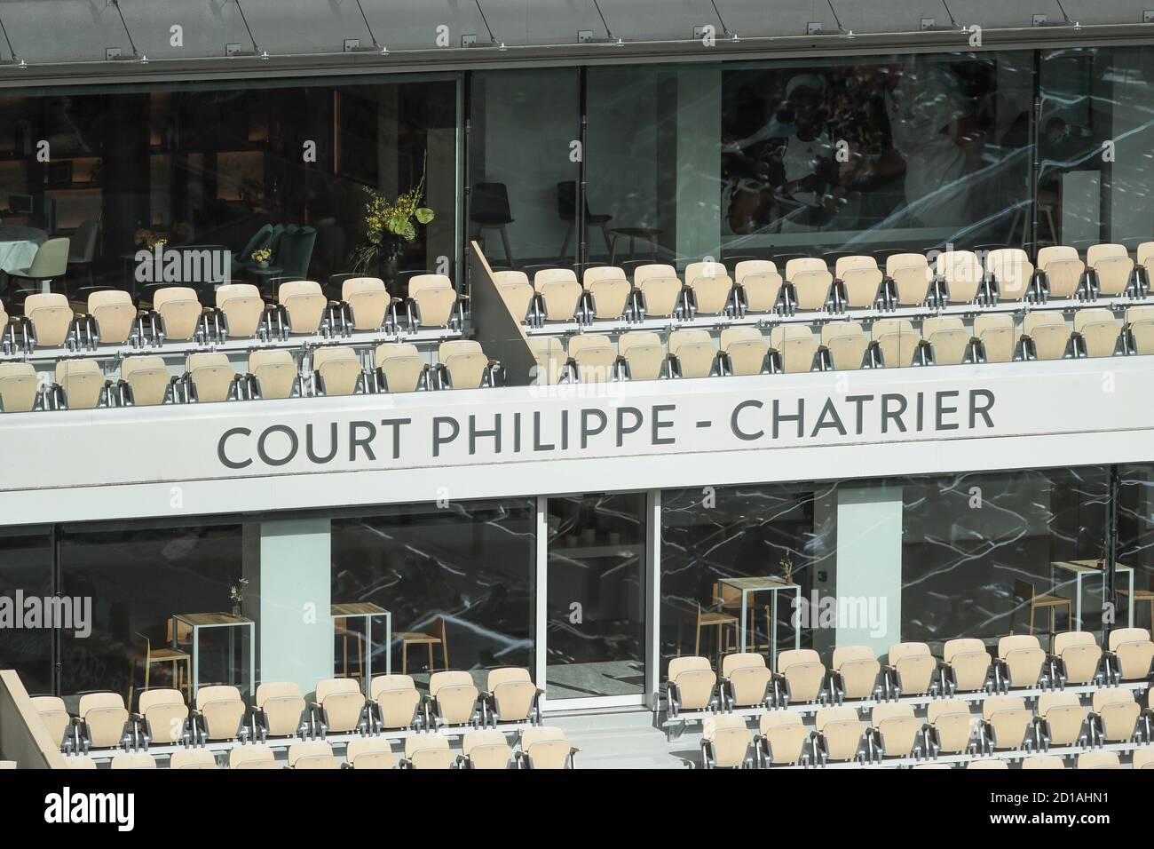 Paris, France. 5th October, 2020. Empty VIP lounge seats inside ...