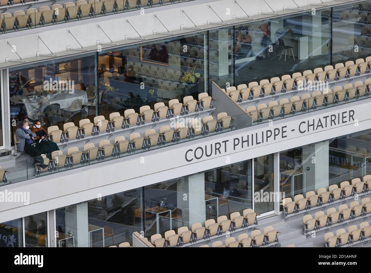 Paris, France. 5th October, 2020. Alone couple spectator and supporter ...