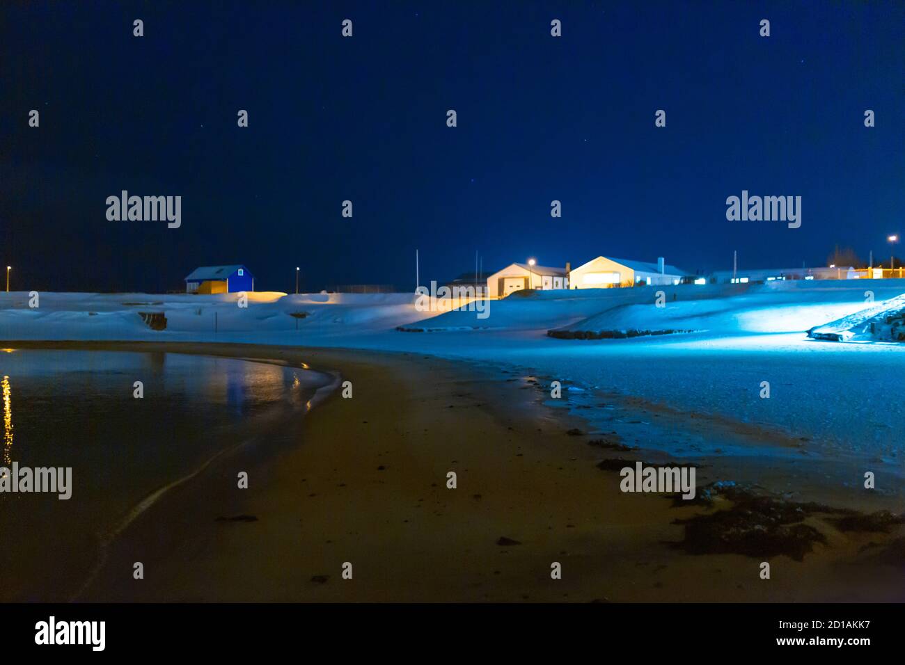 Night photo of Reykjavik city beach. Waterfront lights Stock Photo - Alamy