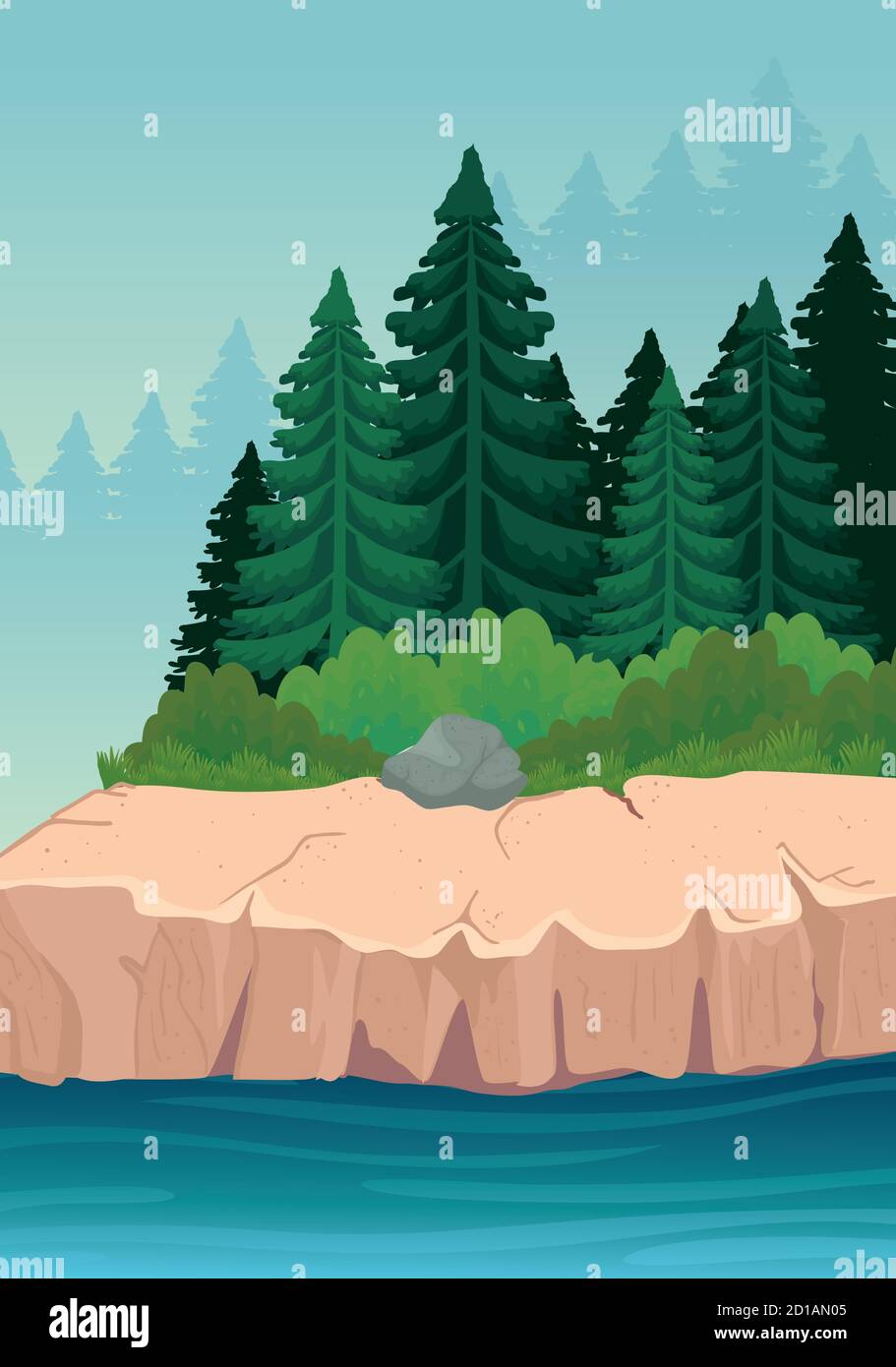 Pine trees river Stock Vector Images - Alamy