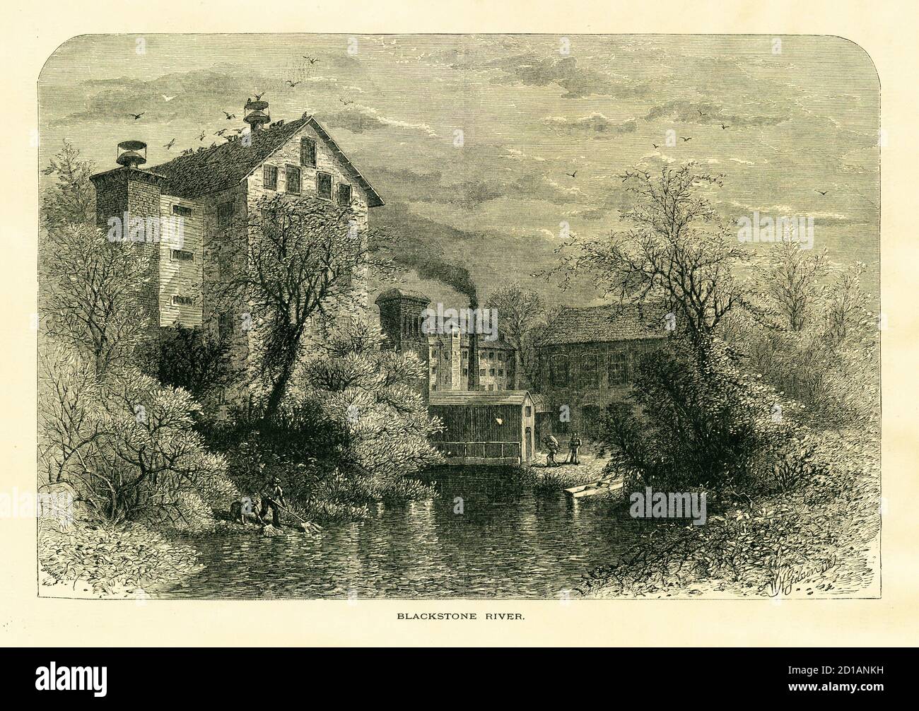 19th-century illustration of Blackstone River, flowing in the states of ...