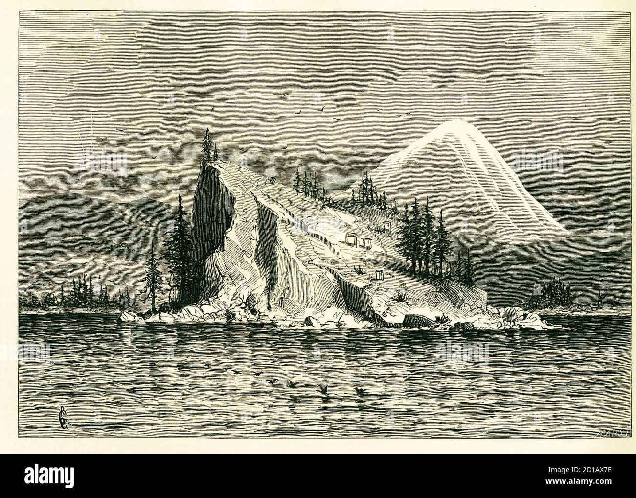 Antique illustration of Coffin Rock Peak in Cascade Range, western ...