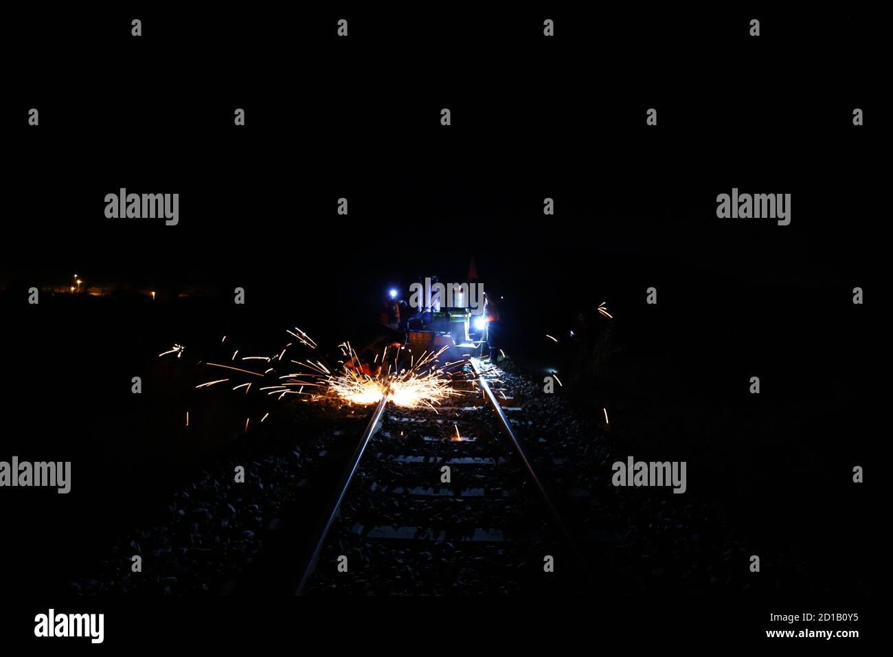 Rail cutting works at night Stock Photo - Alamy