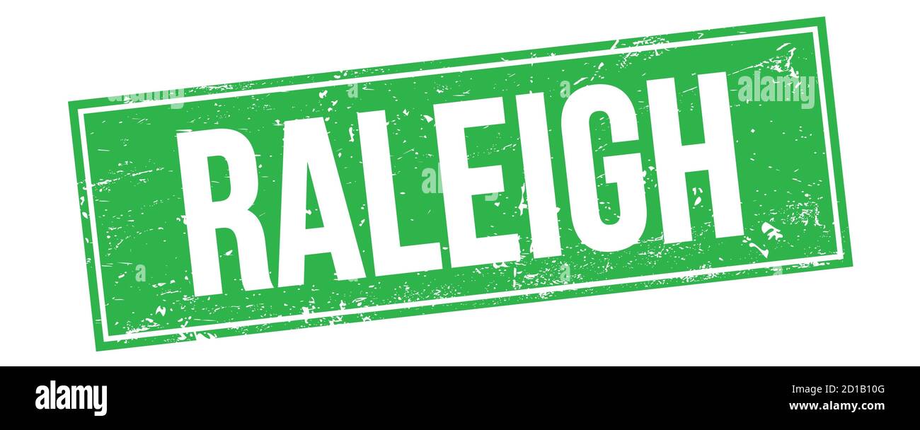 RALEIGH text on green grungy rectangle stamp sign Stock Photo - Alamy