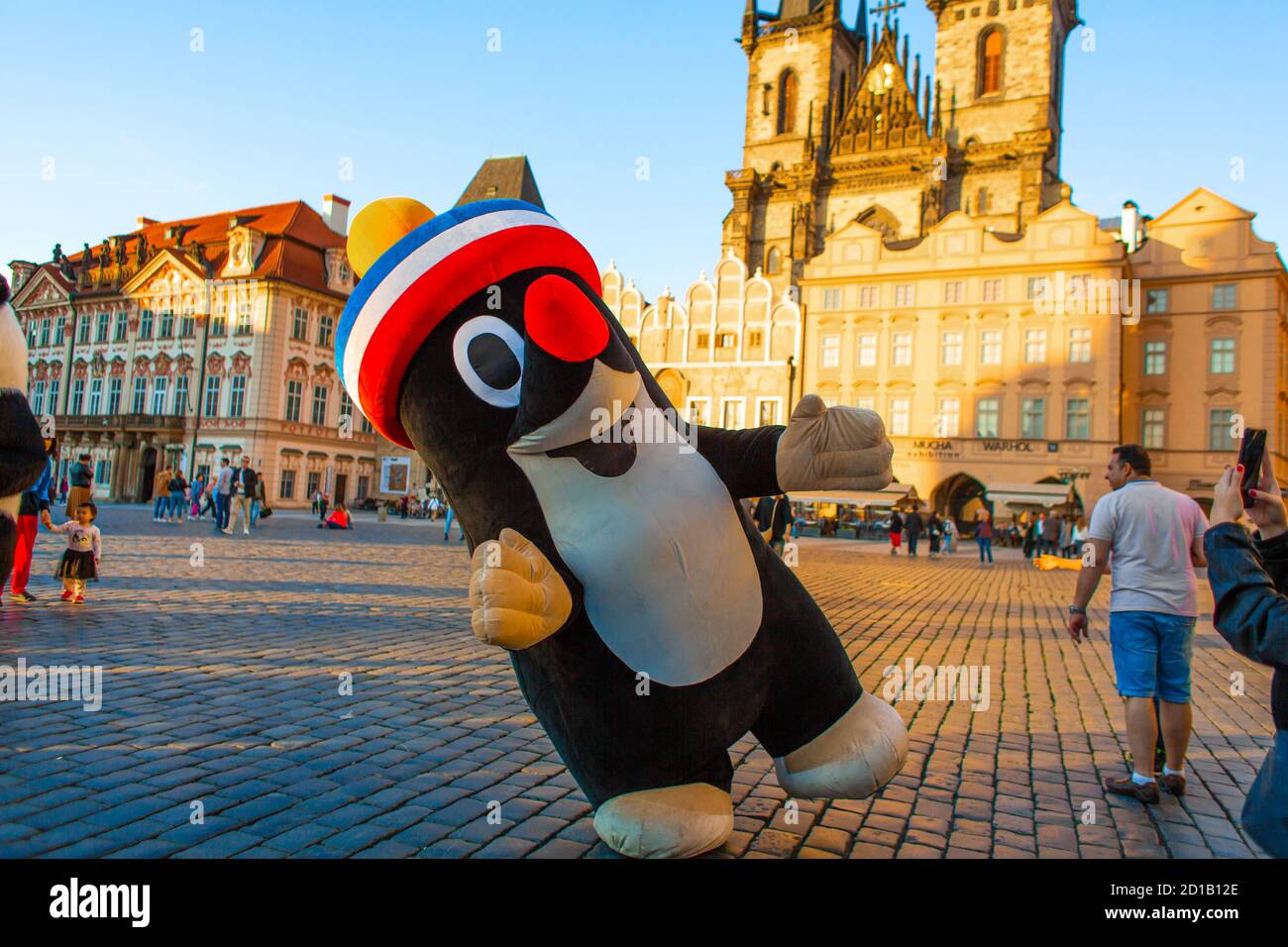 The hero of the Czech cartoon the mole Krtek on the square of the old ...