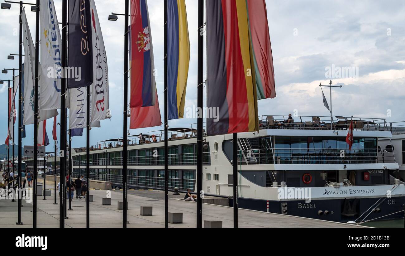 VIENNA, AUSTRIA - JULY 14, 2019: The Avalon Envision River Cruise ship ...