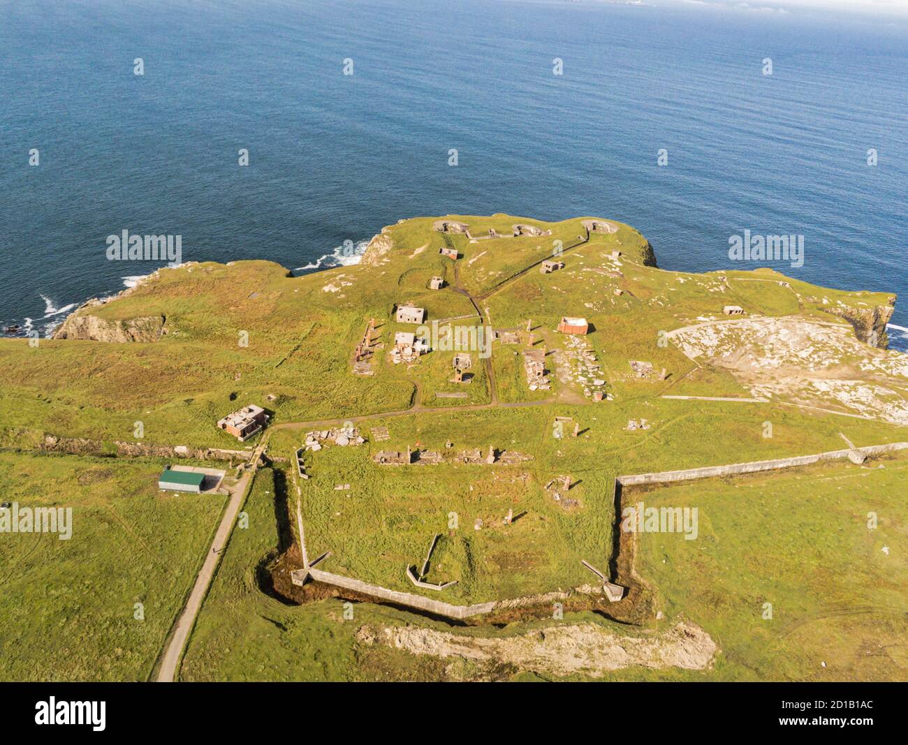 An aerial view of Lenan head fort on the Inishowen peninsula in County ...