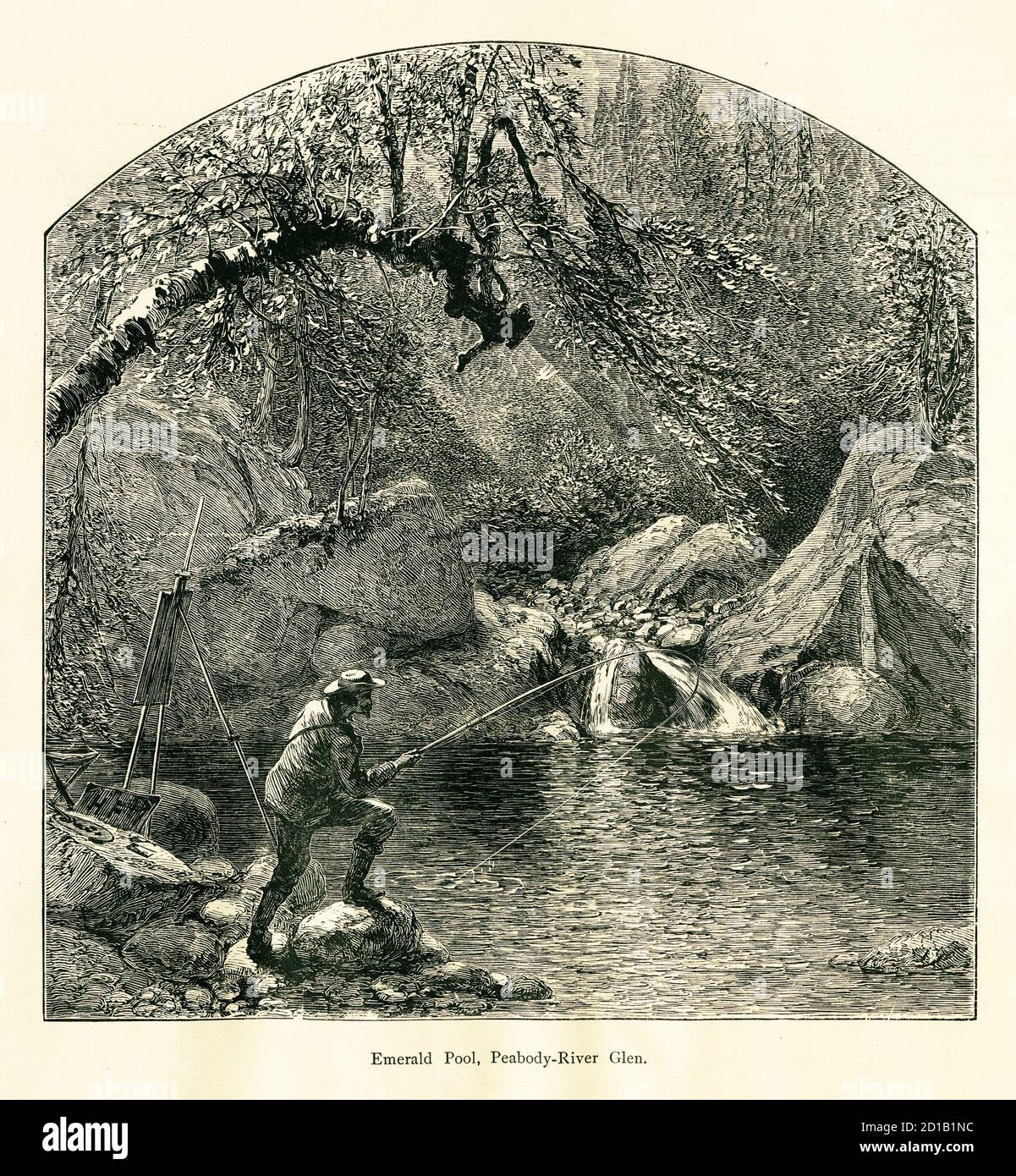 Antique engraving of the emerald pool of Peabody River, a river in the ...