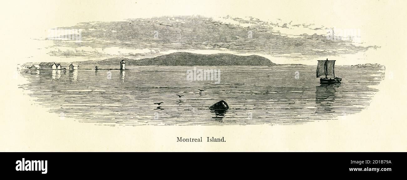 Antique engraving of the island of Montreal, the largest island in the ...