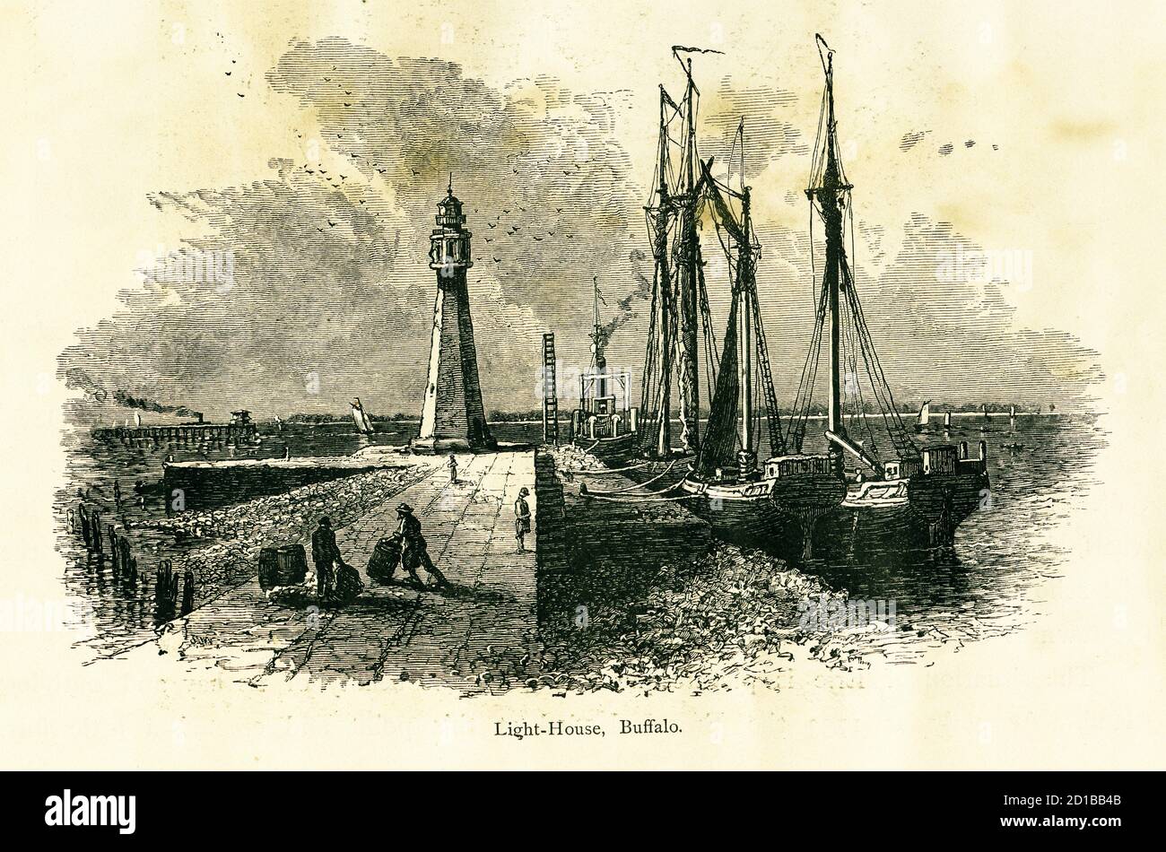 19th-century engraving of the lighthouse in Buffalo, U.S. state of New ...