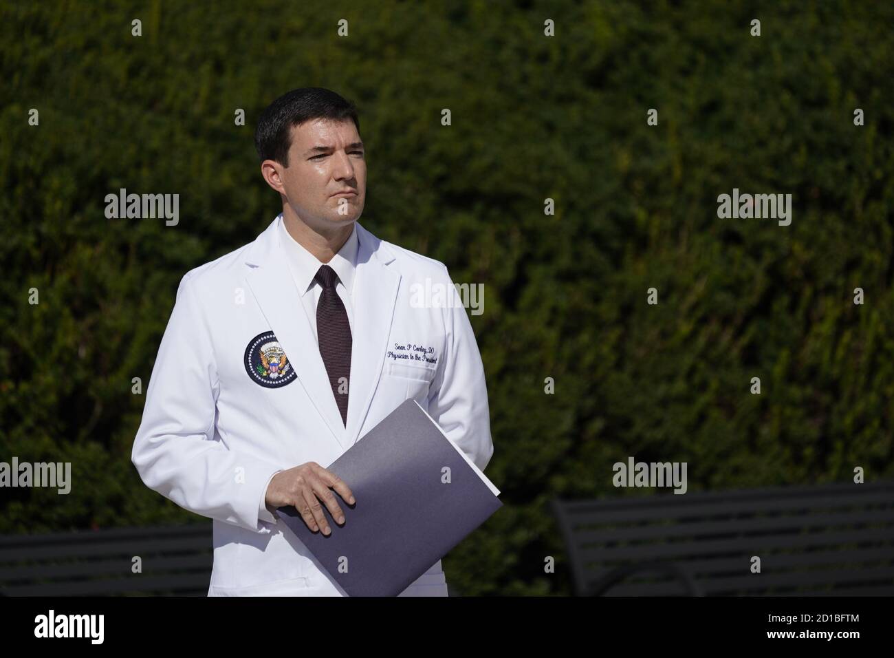 October 5, 2020 - Bethesda, MD United States: CDR Sean Conley, MD looks ...