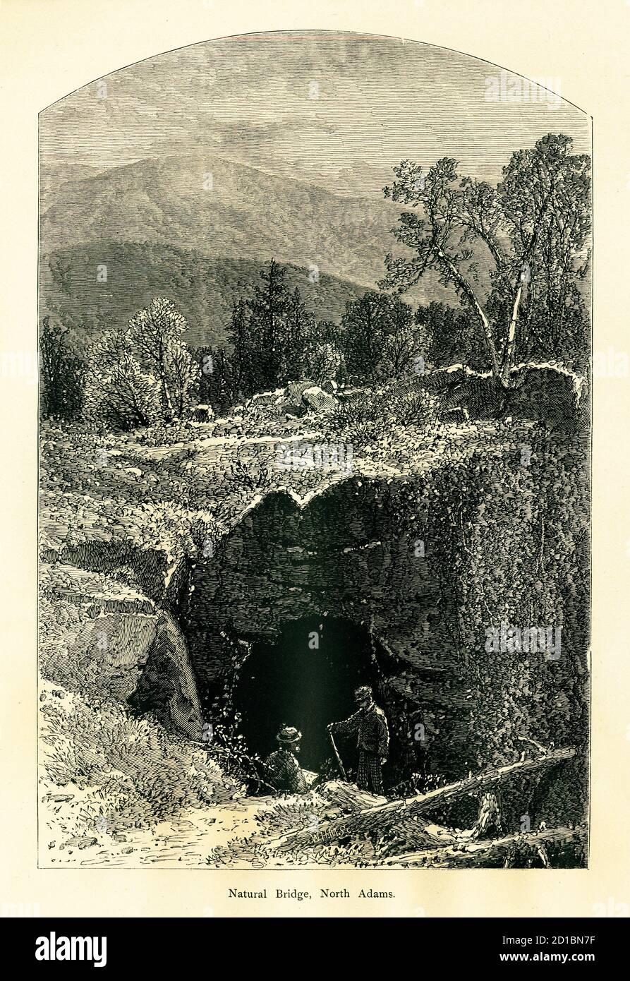 19th-century illustration of the Natural Bridge, the only natural white ...