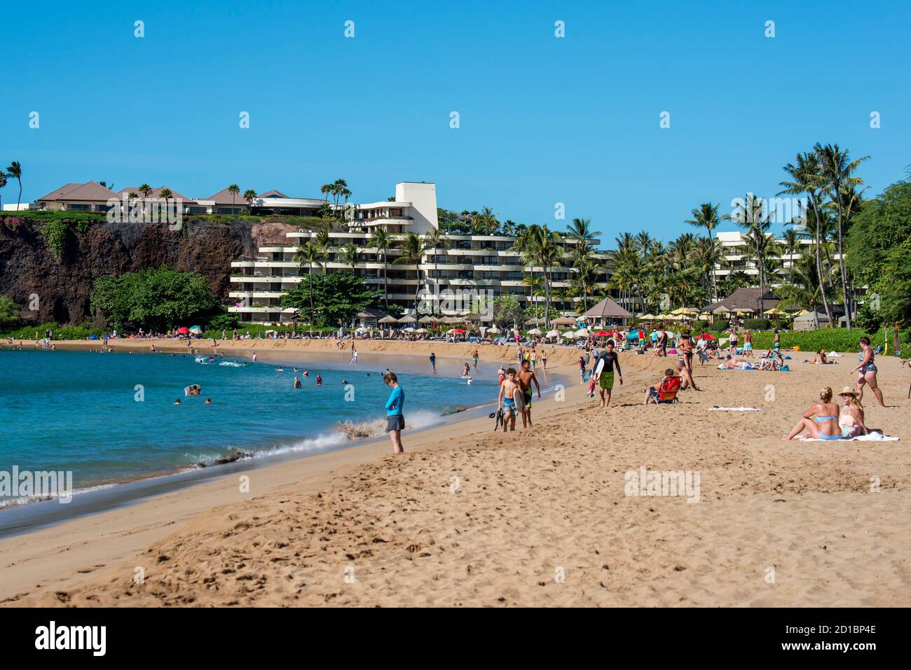 Maui, Hawaii. People enjoying the beach and ocean on a beautiful sunny ...