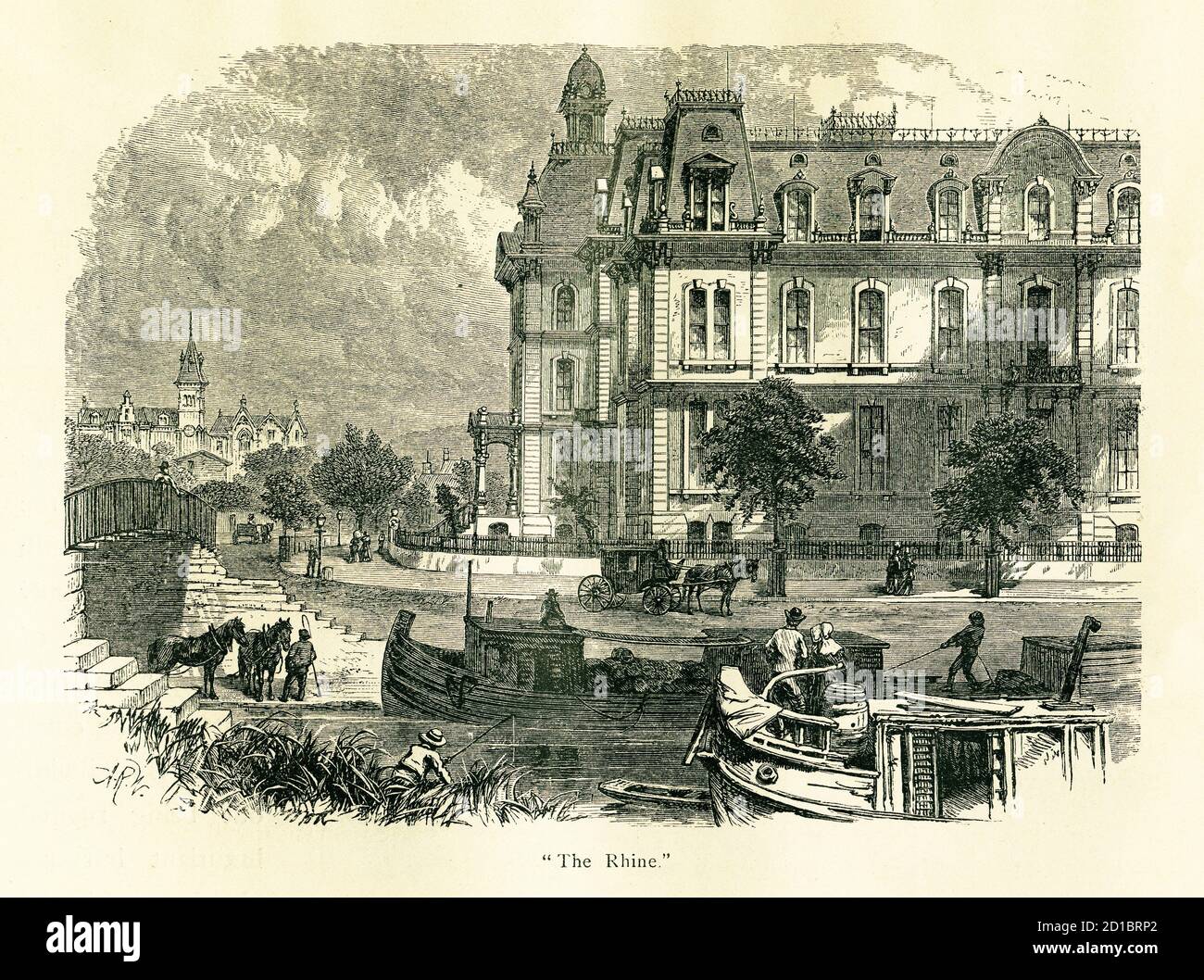 19th-century engraving of Over-the-Rhine, a neighbourhood in Cincinnati ...
