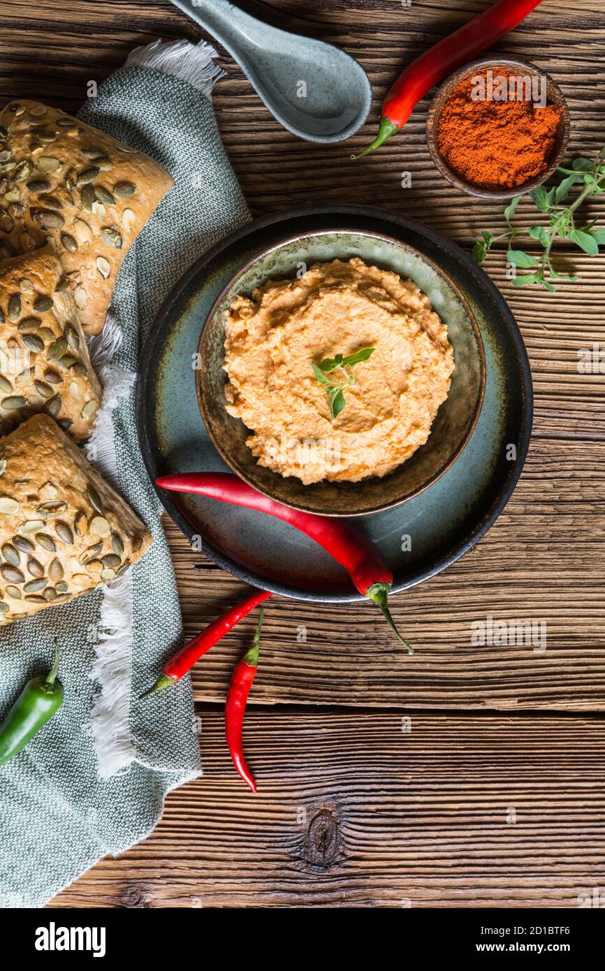 Creamy sheep cheese spread with onion, butter and paprika powder for ...