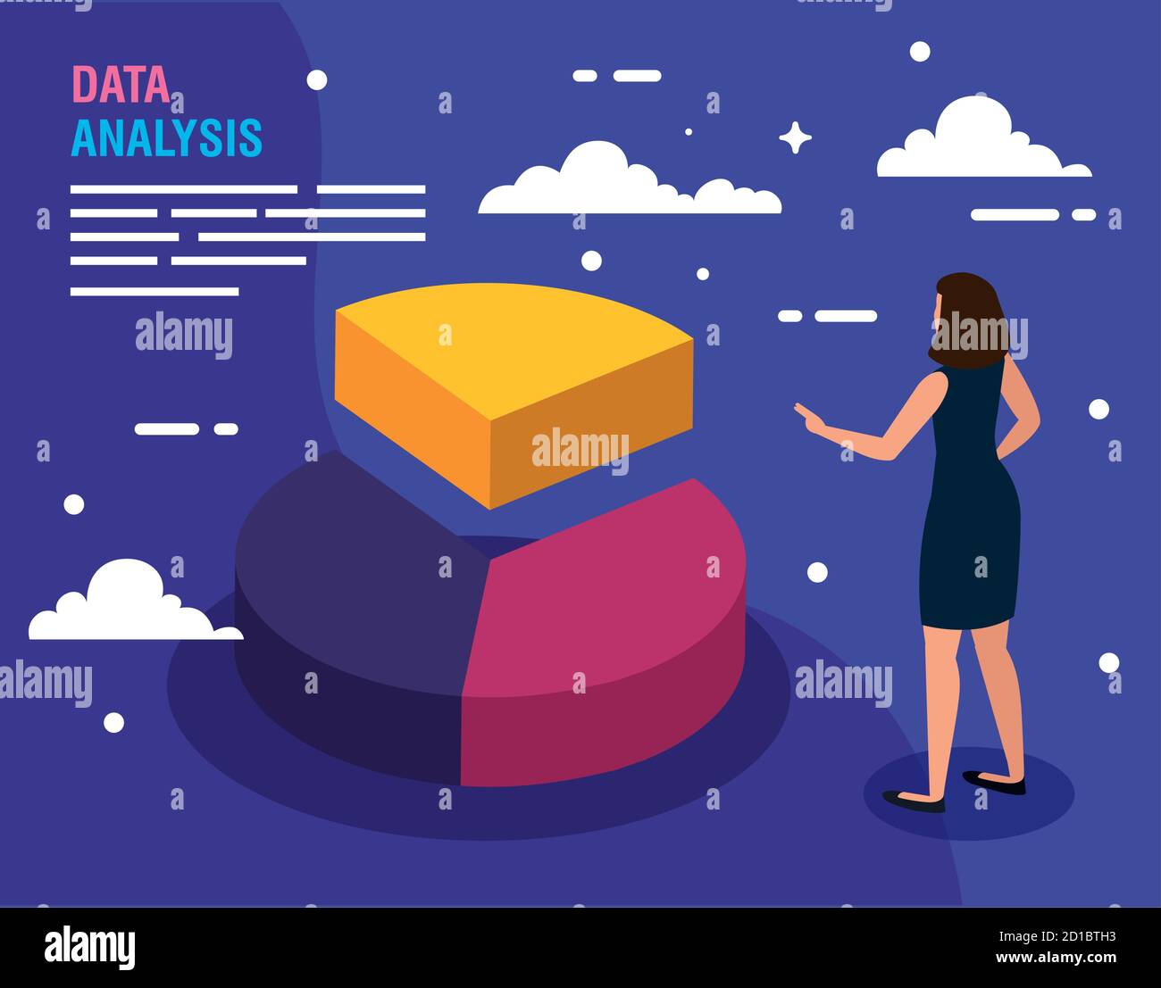 Data analysis cake chart and woman vector design Stock Vector Image ...