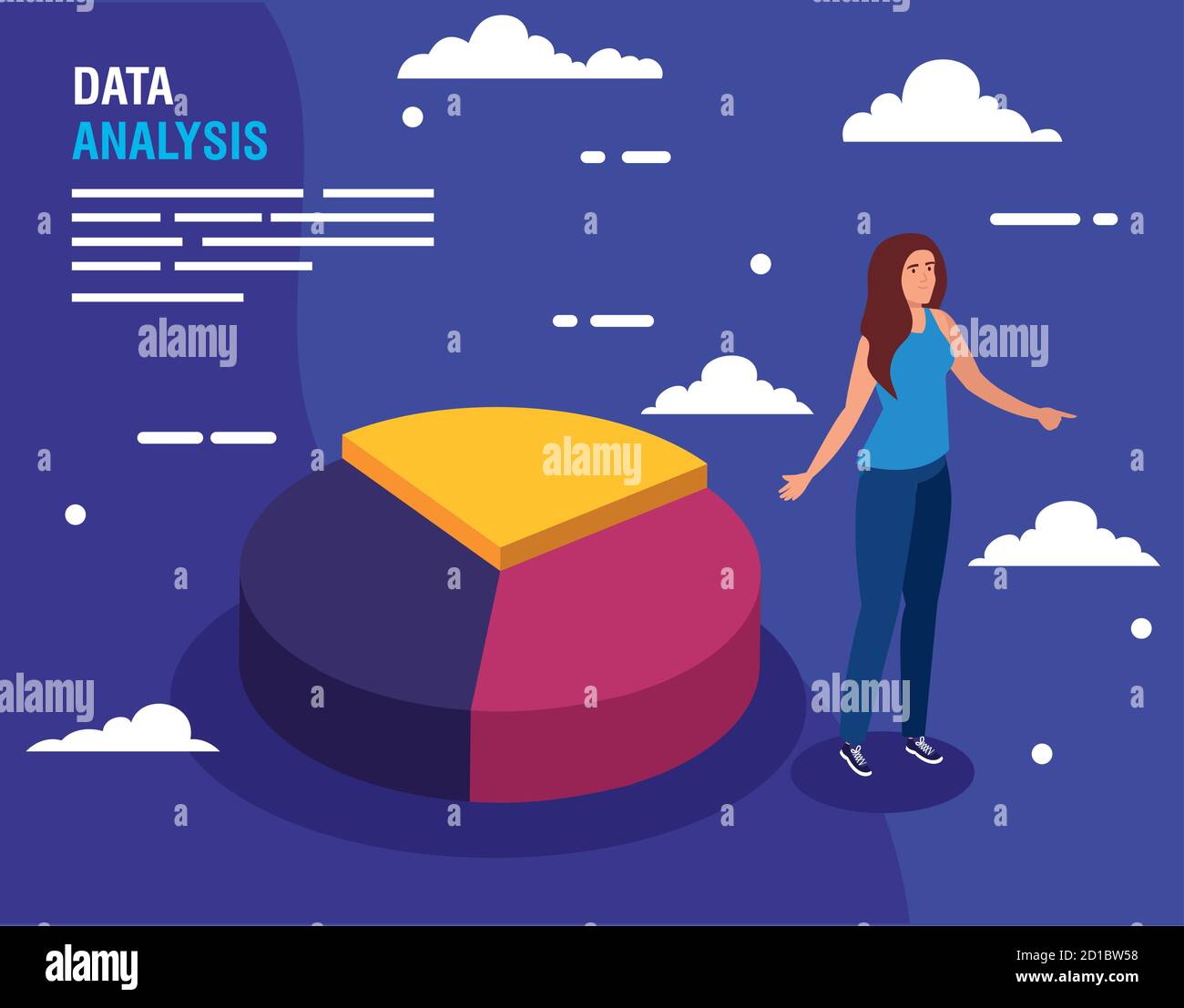 Data analysis cake chart and woman vector design Stock Vector Image ...