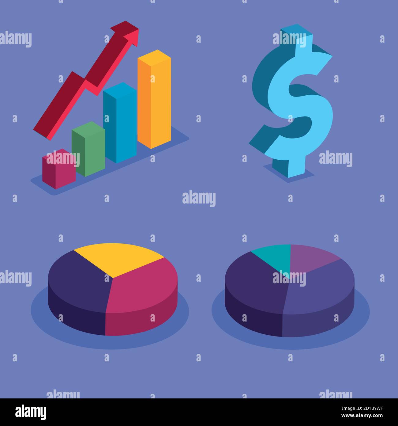 bars chart with increase arrow money and cake charts vector design ...