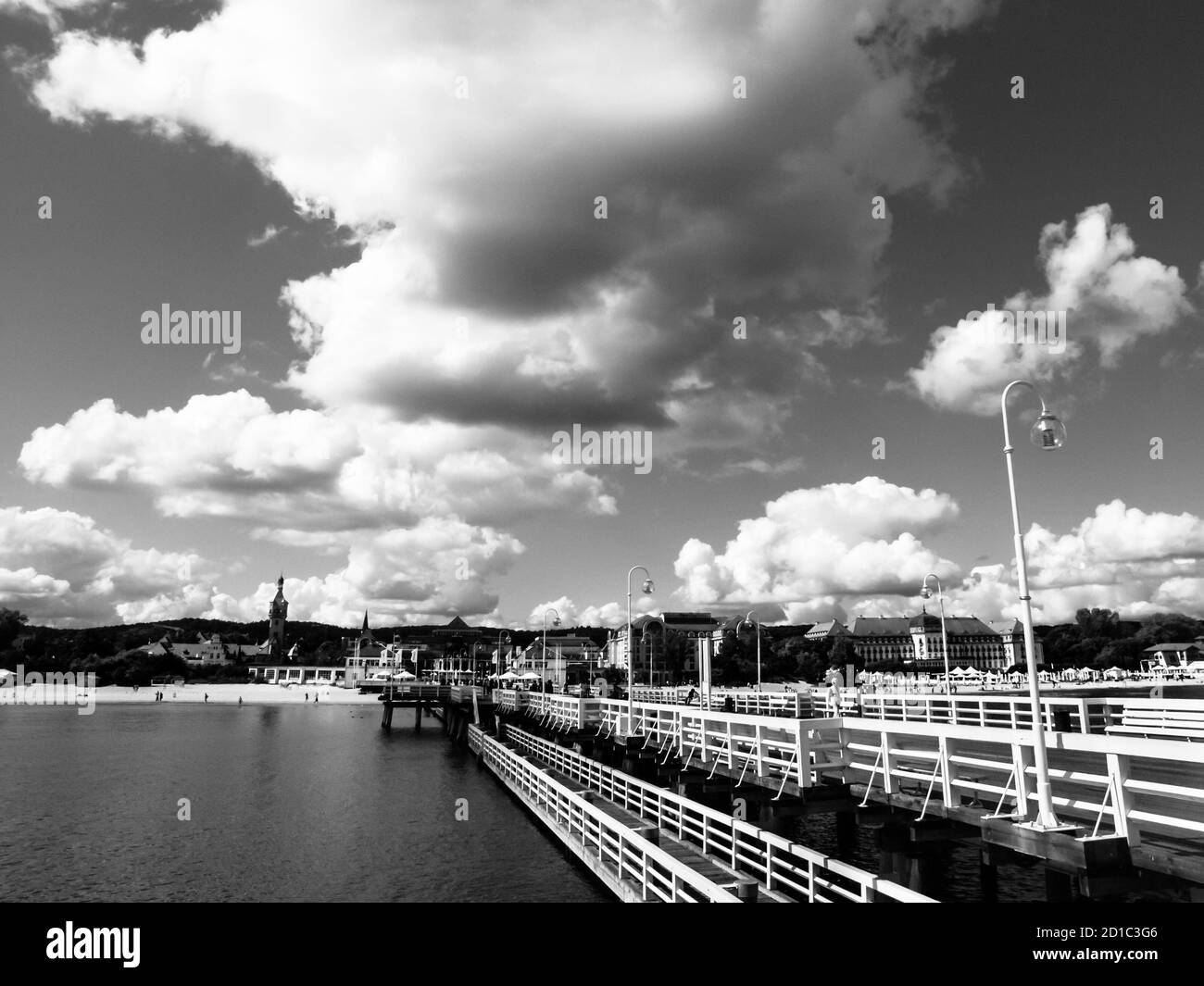 Sopot pier, the longest pier in Europe, Poland. Black and white image ...