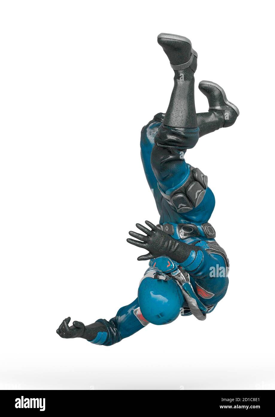 battle pilot is falling down up in white background, 3d illustration ...