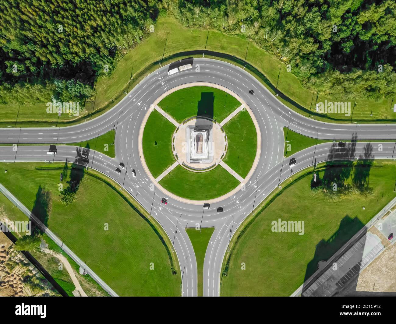 Aerial view of the ring road with a three-way fork on a Sunny summer ...