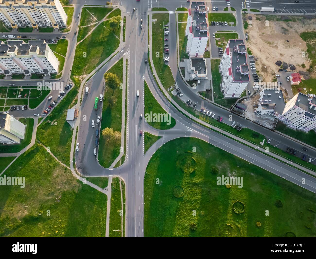 Aerial photography of the city with intersections, roads, houses ...