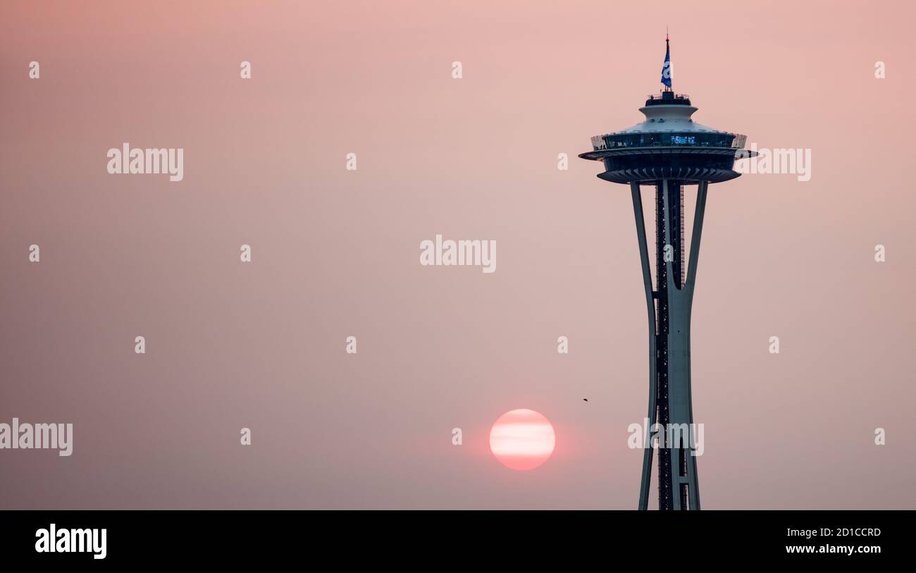 The Iconic Space Needle in Seattle, Washington, at sunset, with ...