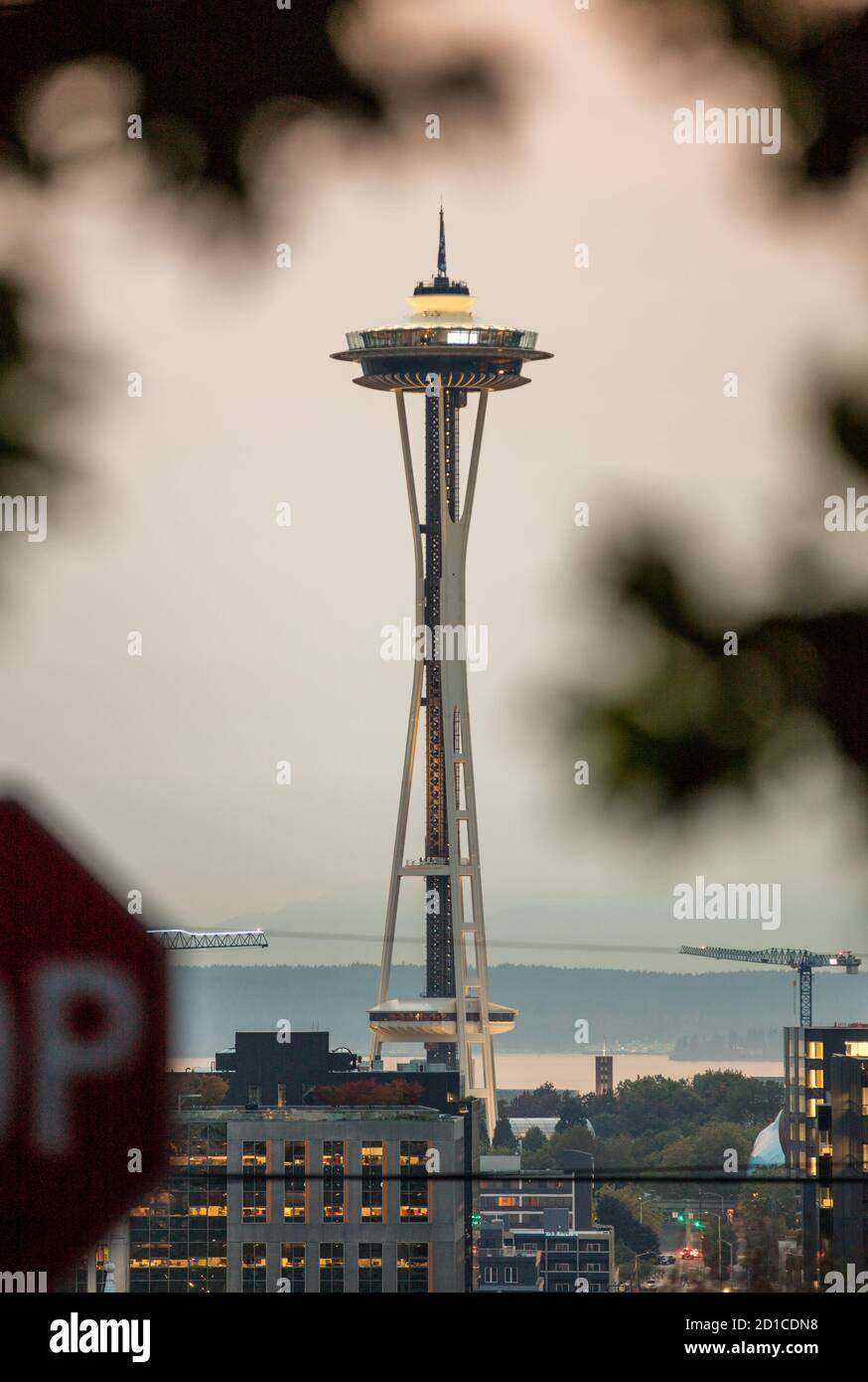 The Iconic Space Needle in Seattle, Washington, at sunset, framed by ...