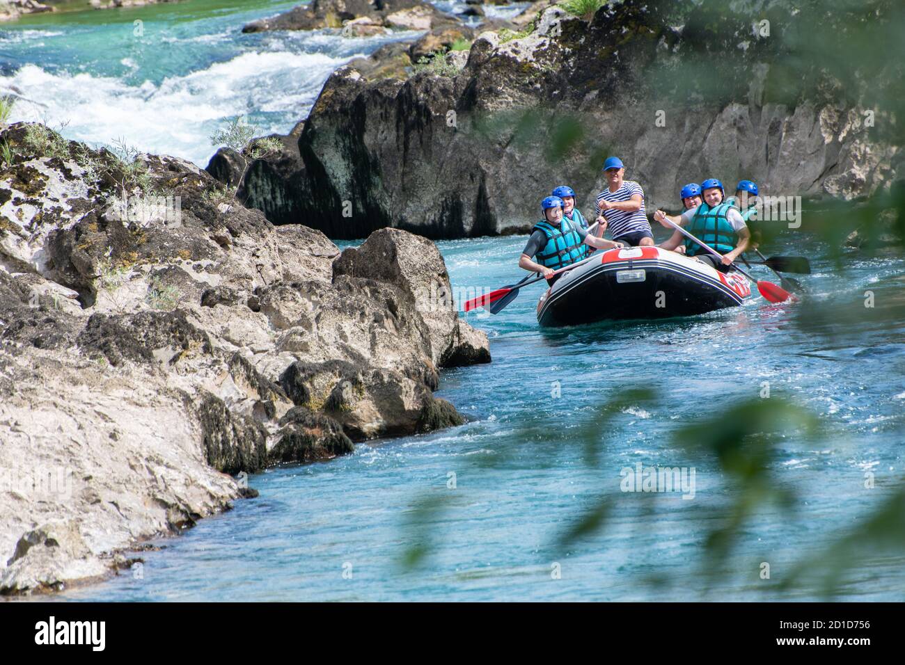 Rafting team goes down the river on the beautiful sunny day Stock Photo ...