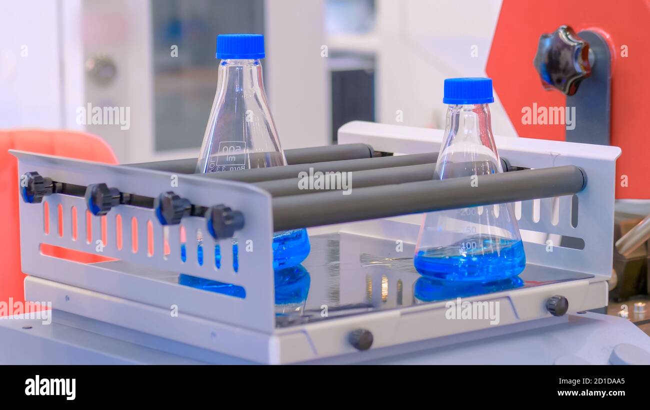 Chemistry, pharmaceutical, laboratory equipment concept. Orbital shaker ...
