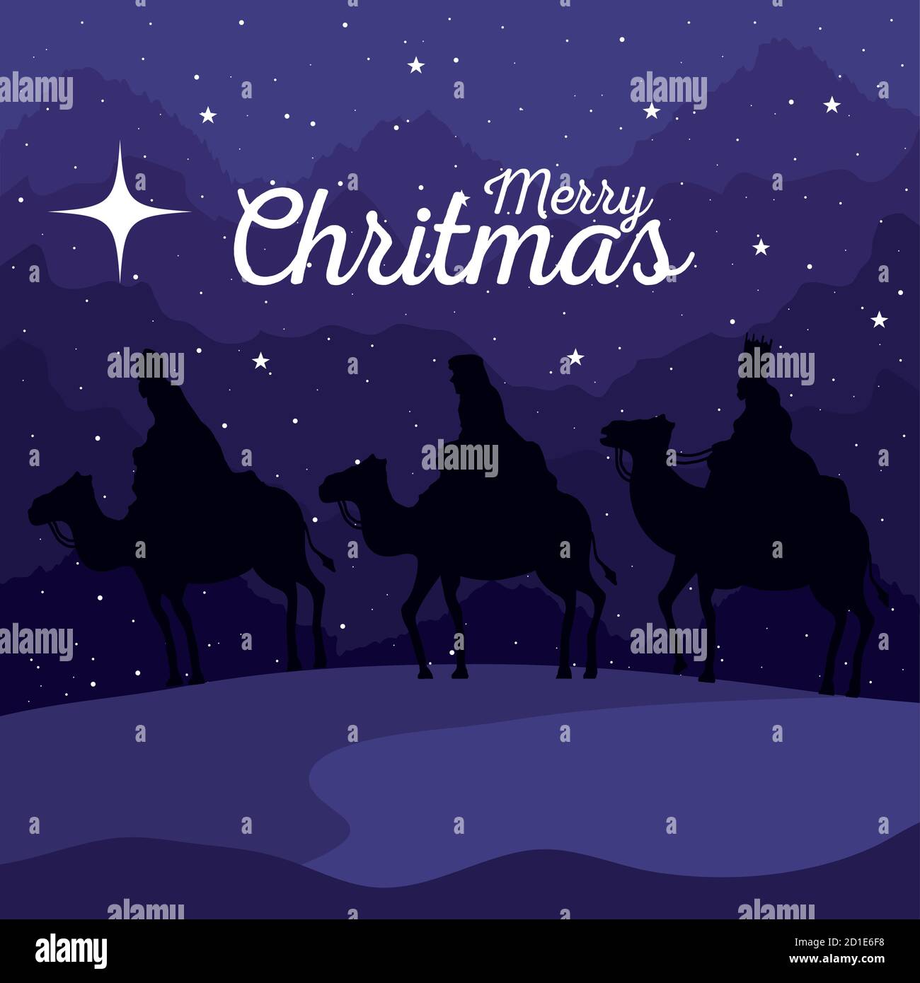 merry christmas and nativity three wise men on blue background vector ...